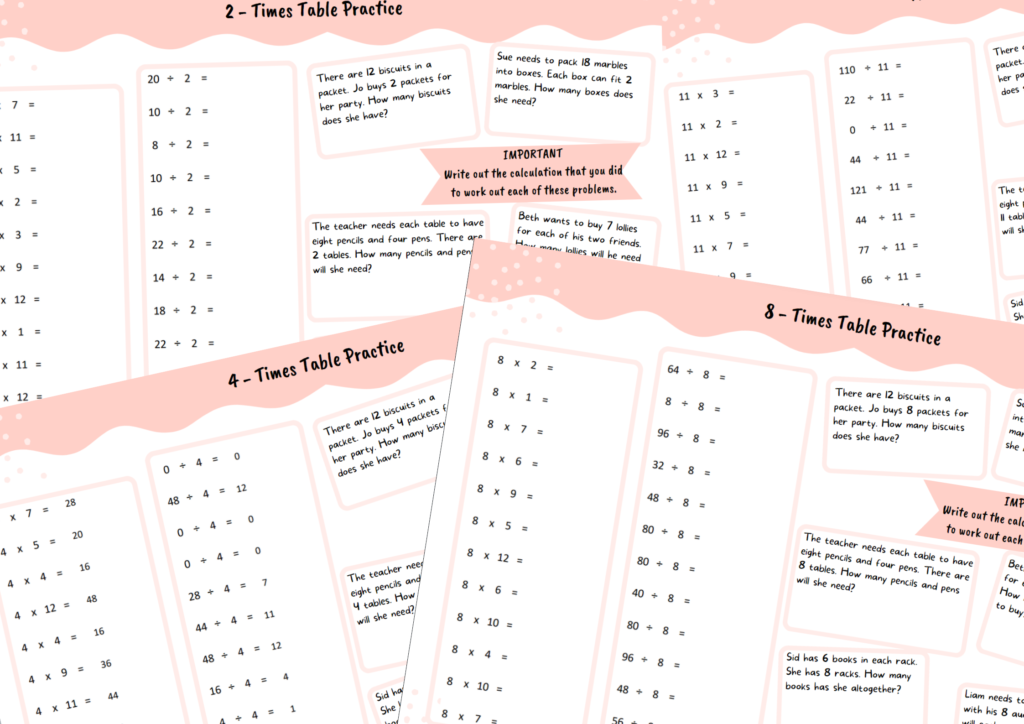 Times Table Practice Mats - Minimalist Education